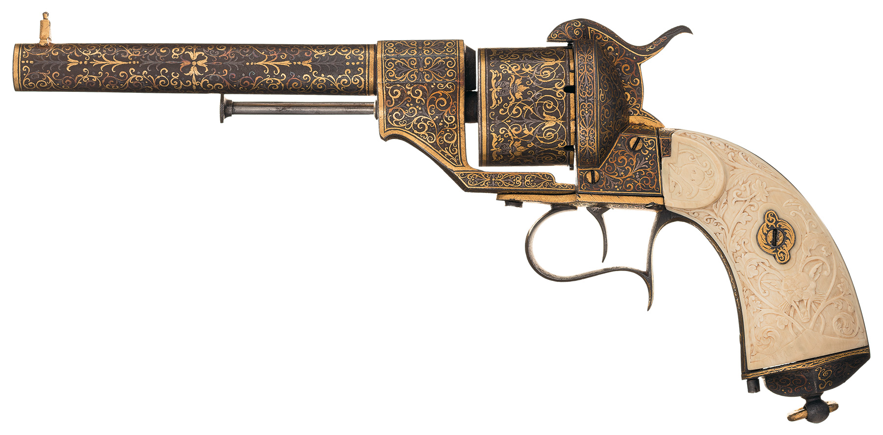Placido Zuloaga Damascene Pinfire Revolver Inscribed to Nobleman | Rock ...