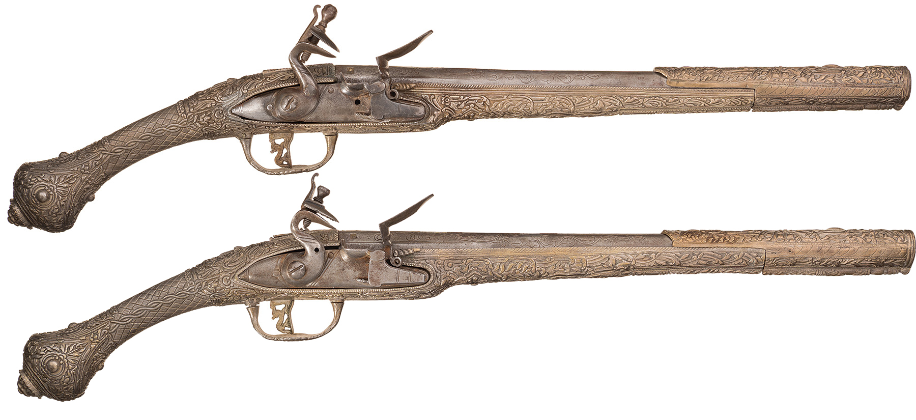 Pair of Mediterranean Flintlock Pistols with Holsters and Belt | Rock ...
