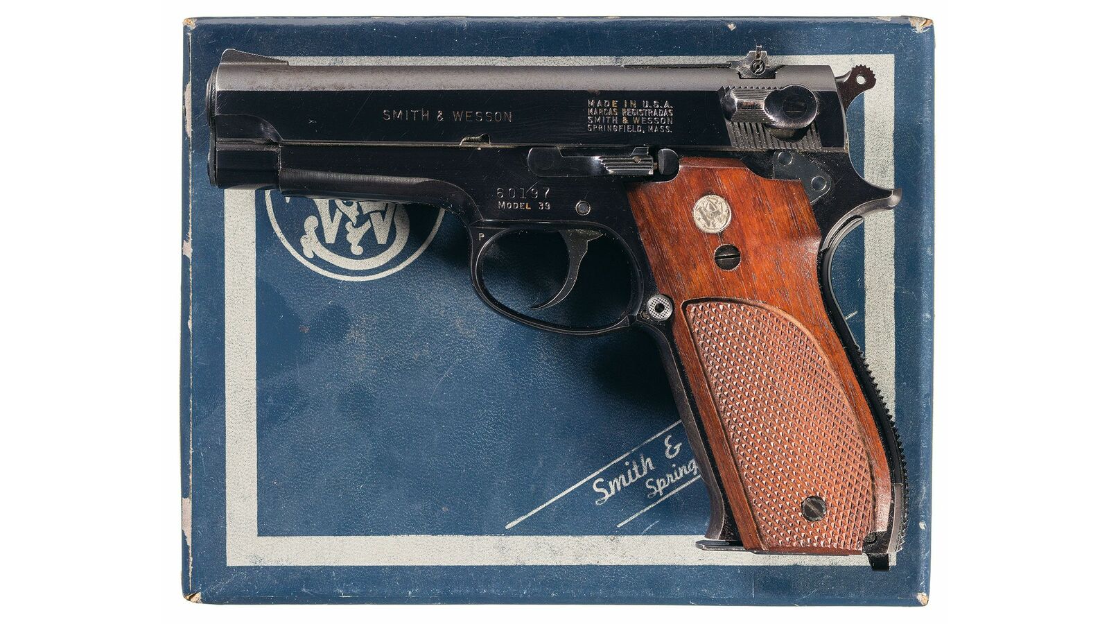 Scarce Steel Frame Smith & Wesson Model 39 Pistol with Box | Rock ...