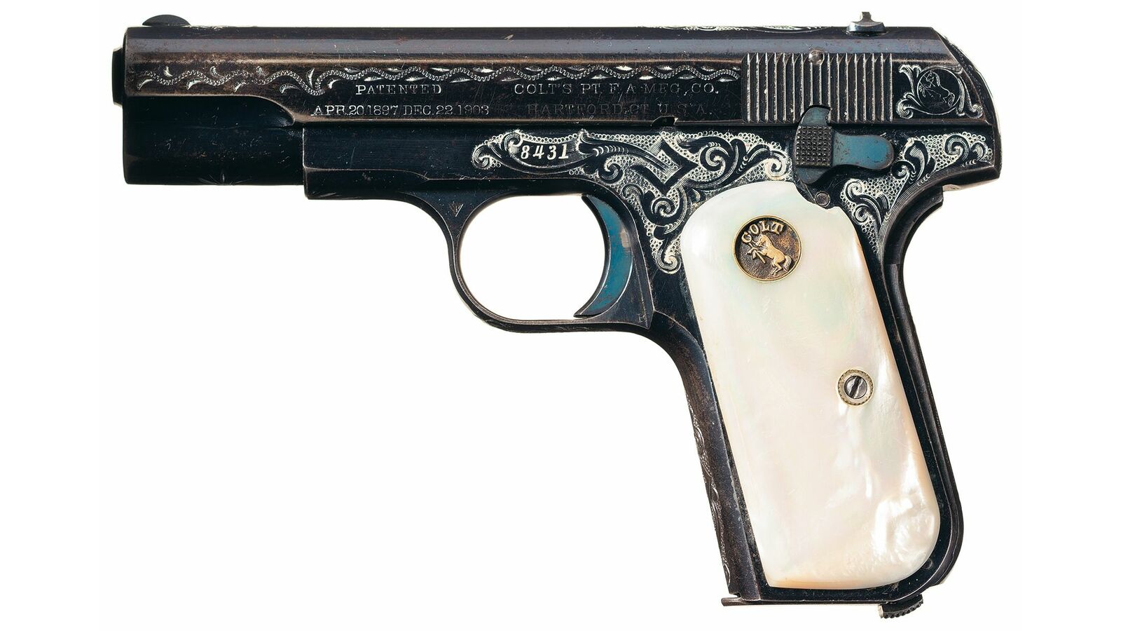 Documented Factory Engraved Colt Model 1908 Hammerless Pistol | Rock ...