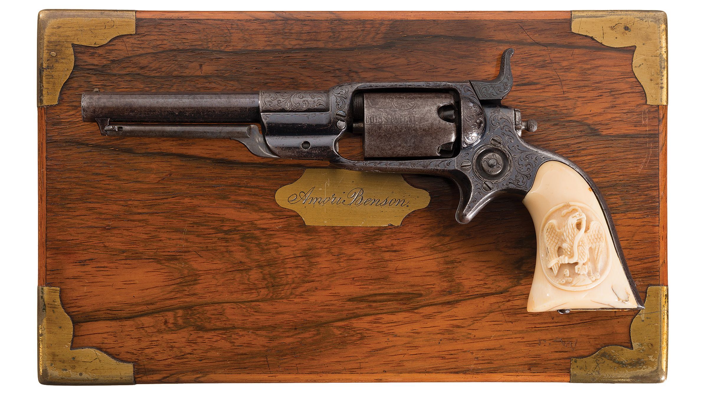 Cased Engraved Colt Model 1855 Pocket Revolver with Carved Grip | Rock ...
