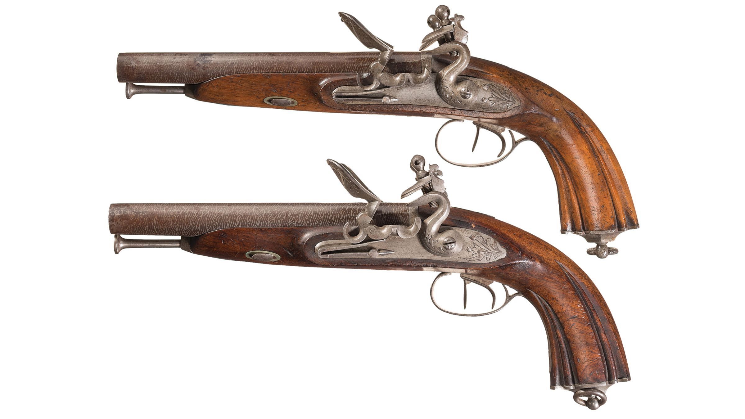 Pair of Late Double Barrel Flintlock Pistols | Rock Island Auction