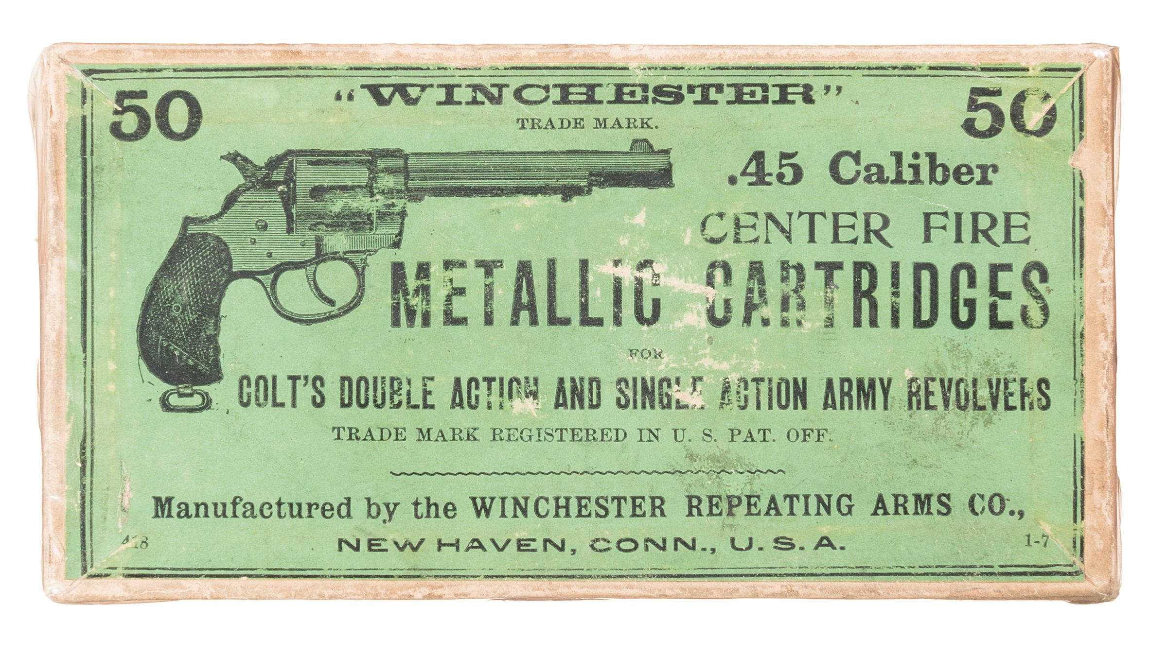 Box of Winchester 45 Colt Ammo with Colt Model 1878 Illustration | Rock ...