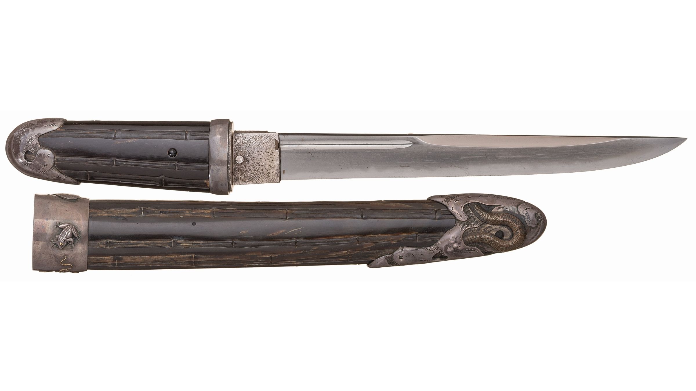 Japanese Tanto Length Knife with Silver and Gold Décor | Rock Island ...