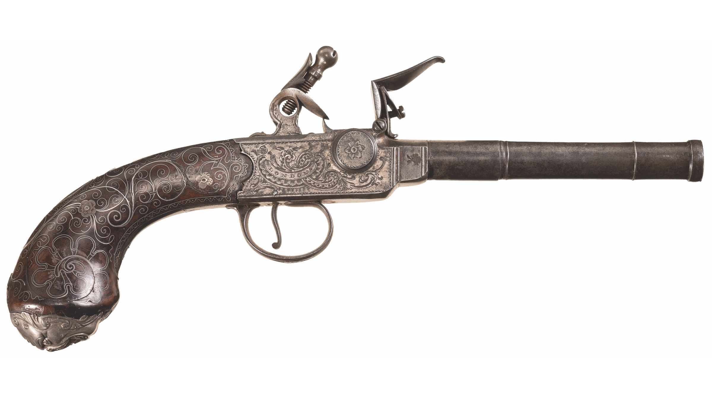 Silver Accented and Engraved Bunney Box Lock Flintlock Pistol | Rock ...