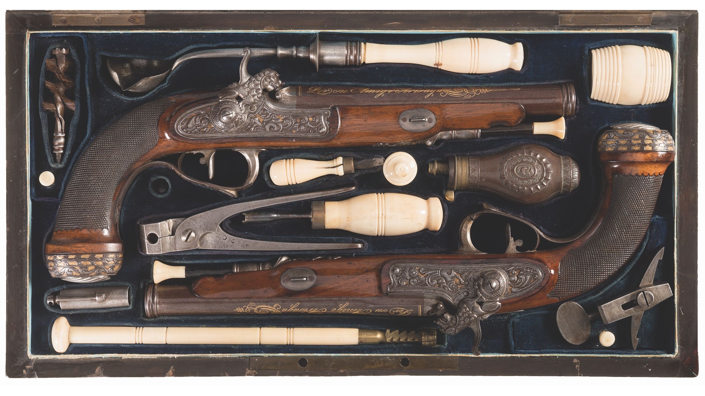Cased Pair of Spanish Percussion Pistols with Inscription | Rock Island ...