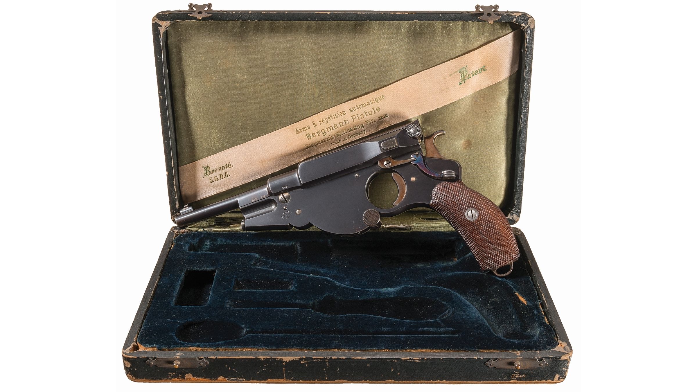 Factory Cased Bergmann Model 1896 Number 3 Semi-Automatic Pistol | Rock ...