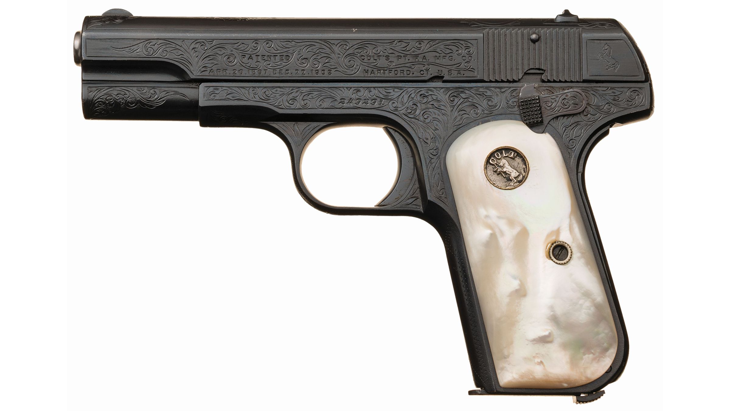 William Gough Engraved Colt Model 1903 Hammerless Pistol | Rock Island ...