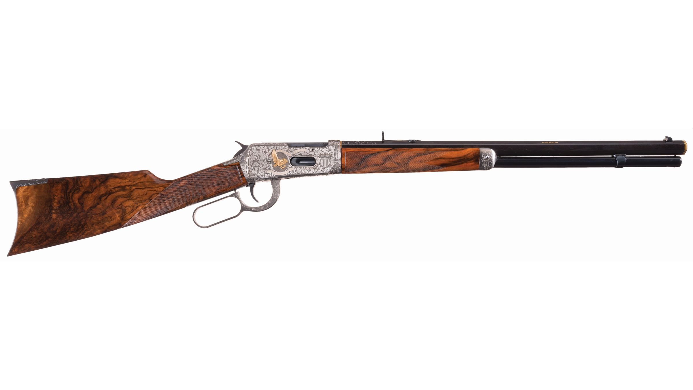 Engraved Gold Inlaid Winchester Lever Action Rifle | Rock Island Auction