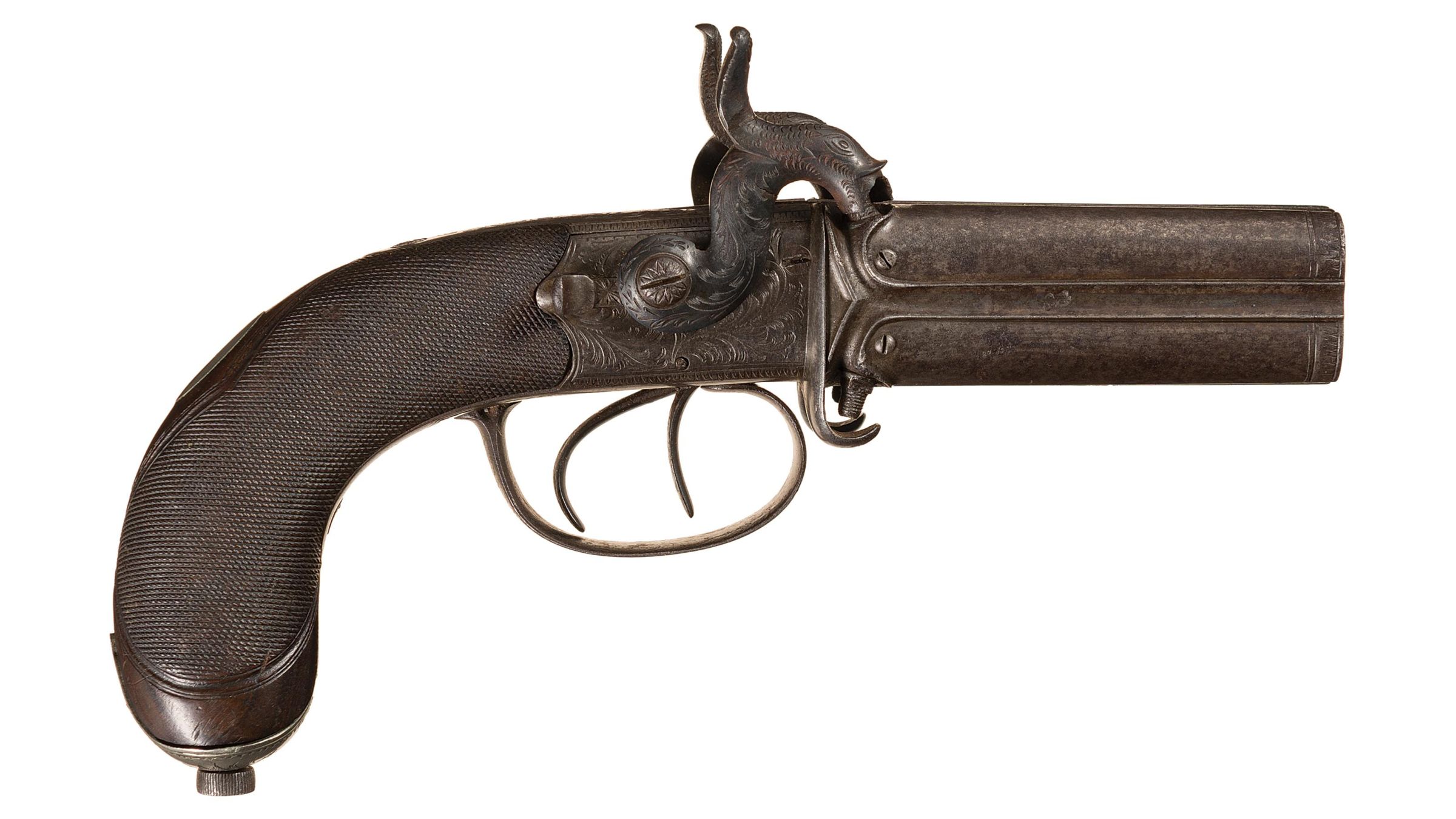 Engraved Four Shot Swivel Breech Box Lock Percussion Pistol | Rock ...