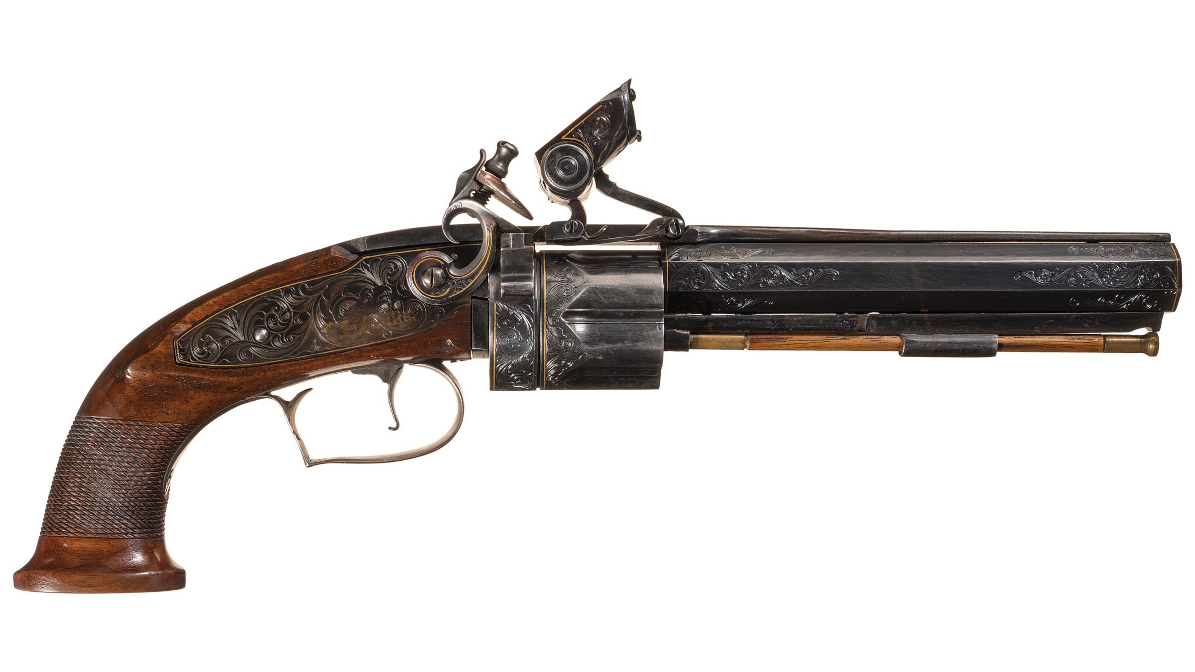 Engraved and Gold Inlaid Replica Collier Flintlock Revolver | Rock ...