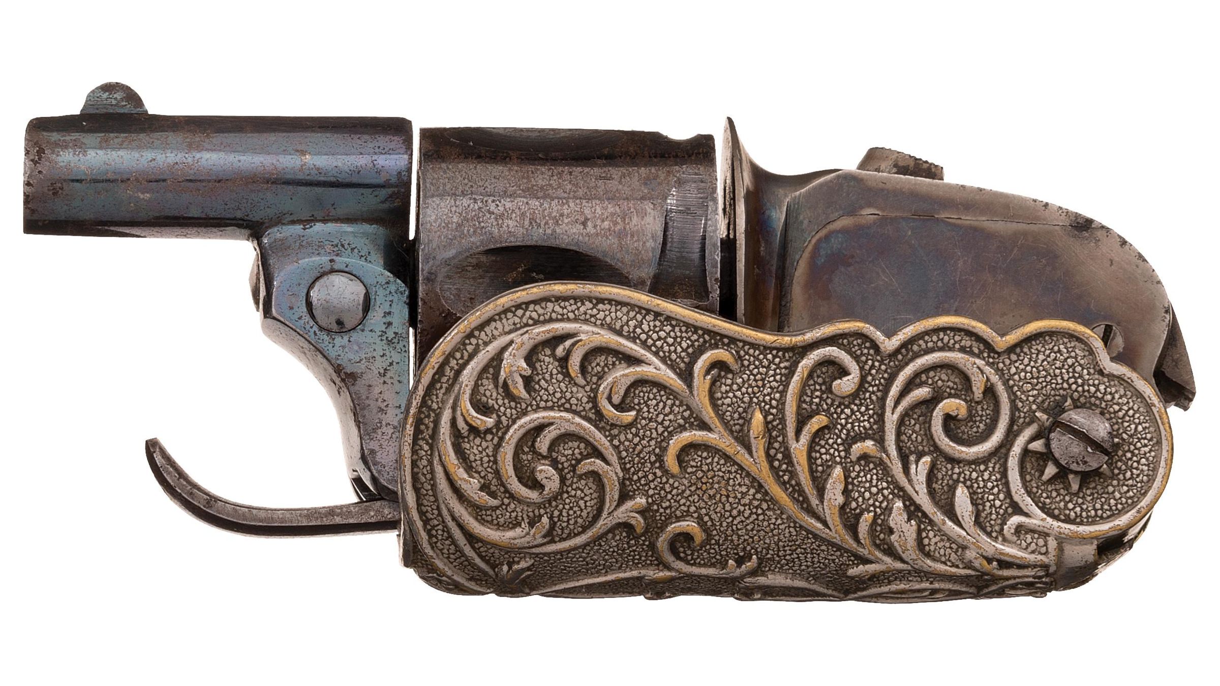 "Le Novo" Style Folding Revolver with Relief Silver Grip | Rock Island ...