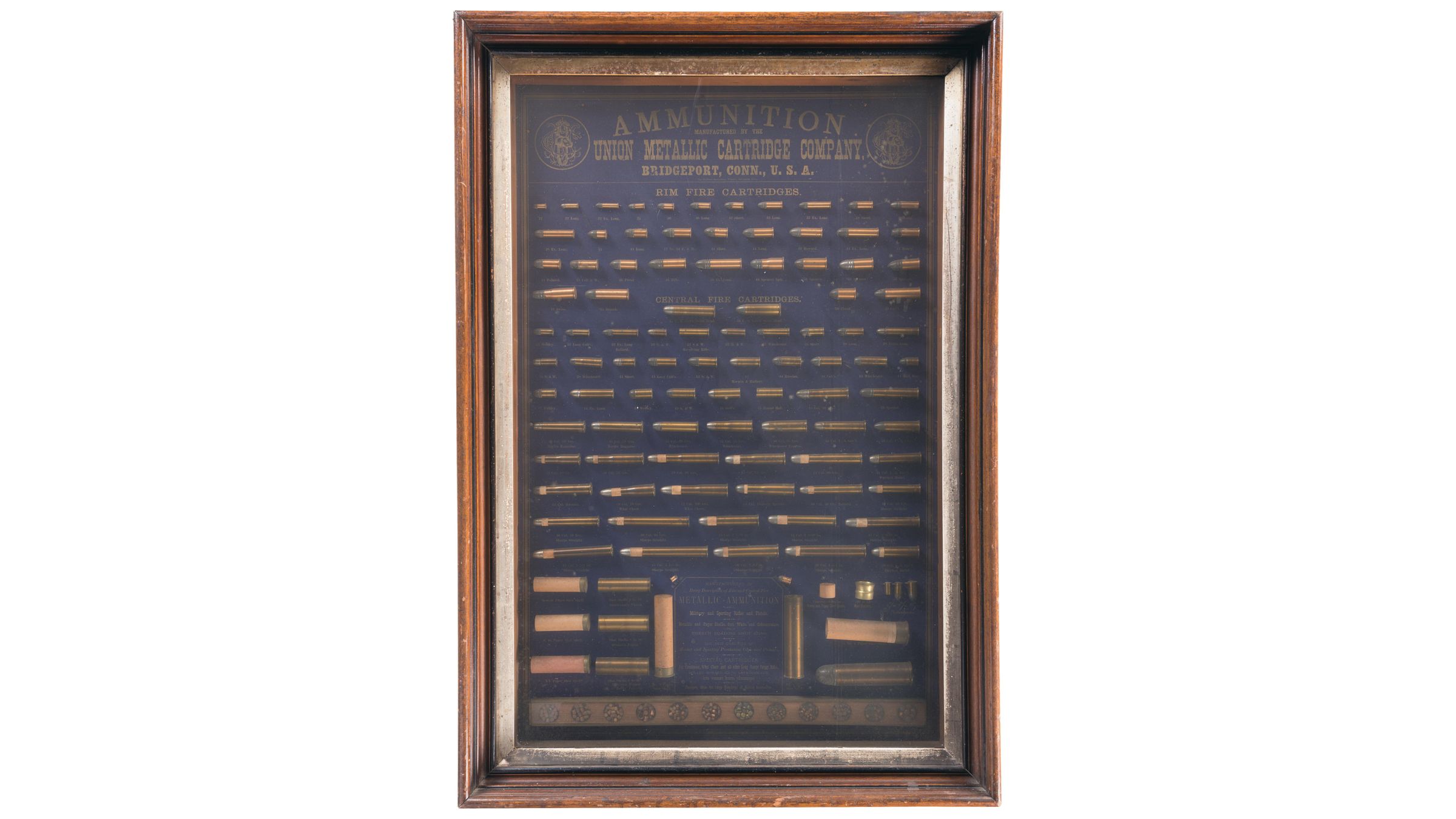 Union Metallic Cartridge Co. Glass Topped Bullet Board Display | Rock ...