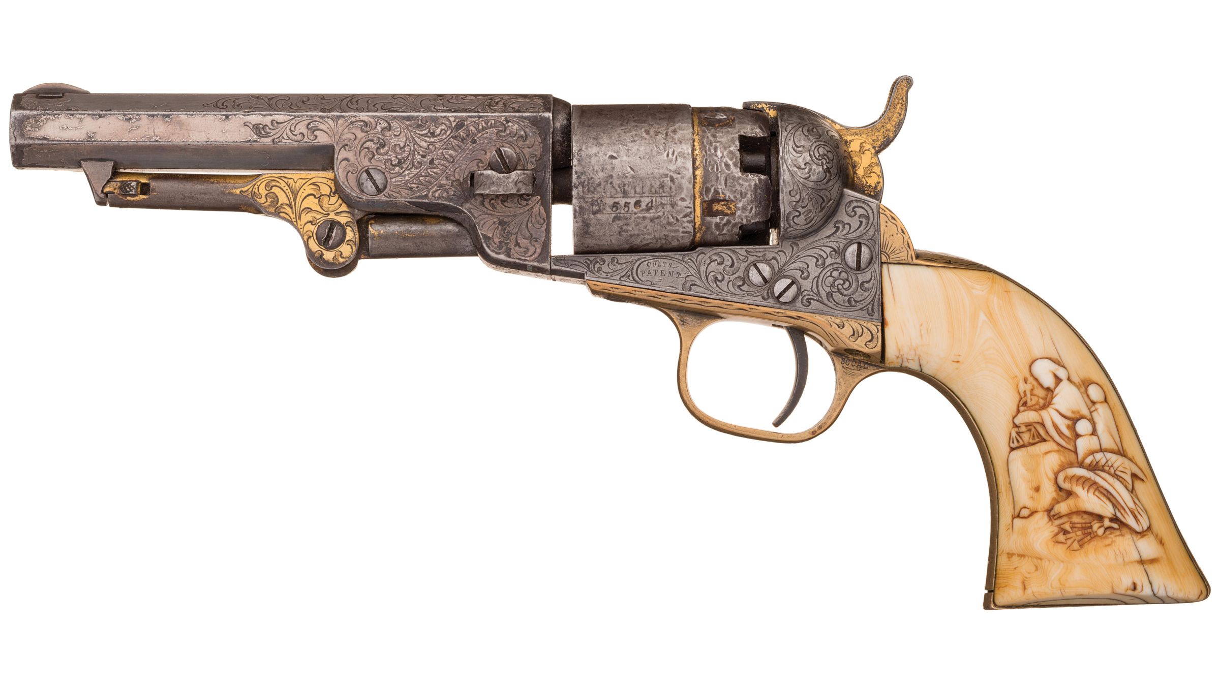 Engraved Colt Pocket Navy Revolver with Carved Grip | Rock Island Auction