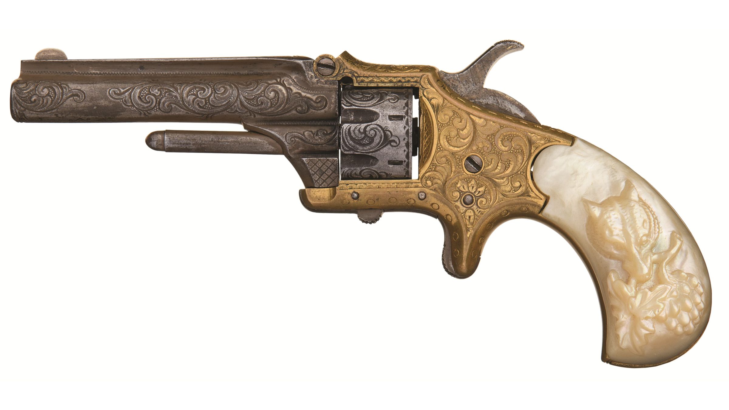 Engraved Deringer .22 Caliber Pocket Revolver with Pearl Grips | Rock ...
