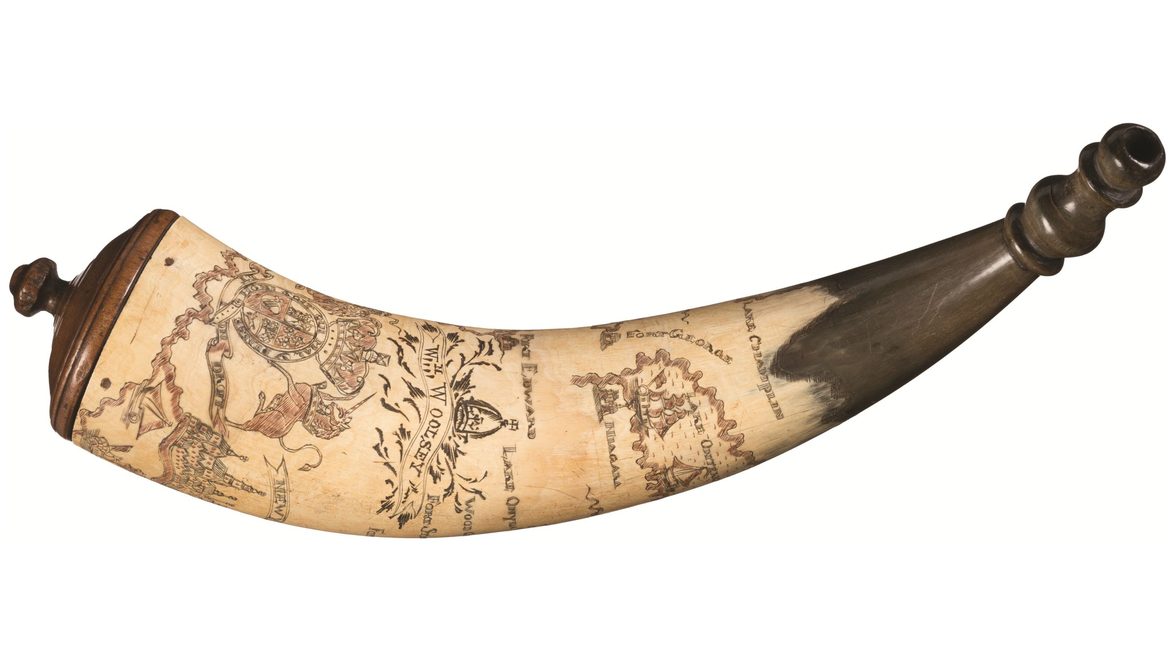 William Woolsey Inscribed Polychrome New York Map Powder Horn | Rock ...