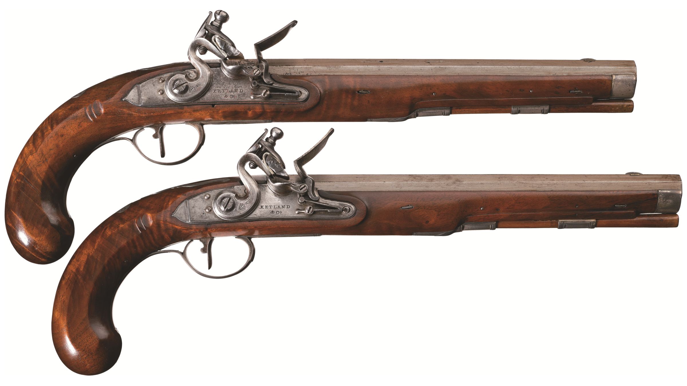 Pair of Jacob Resor Silver Mounted Flintlock Kentucky Pistols | Rock ...
