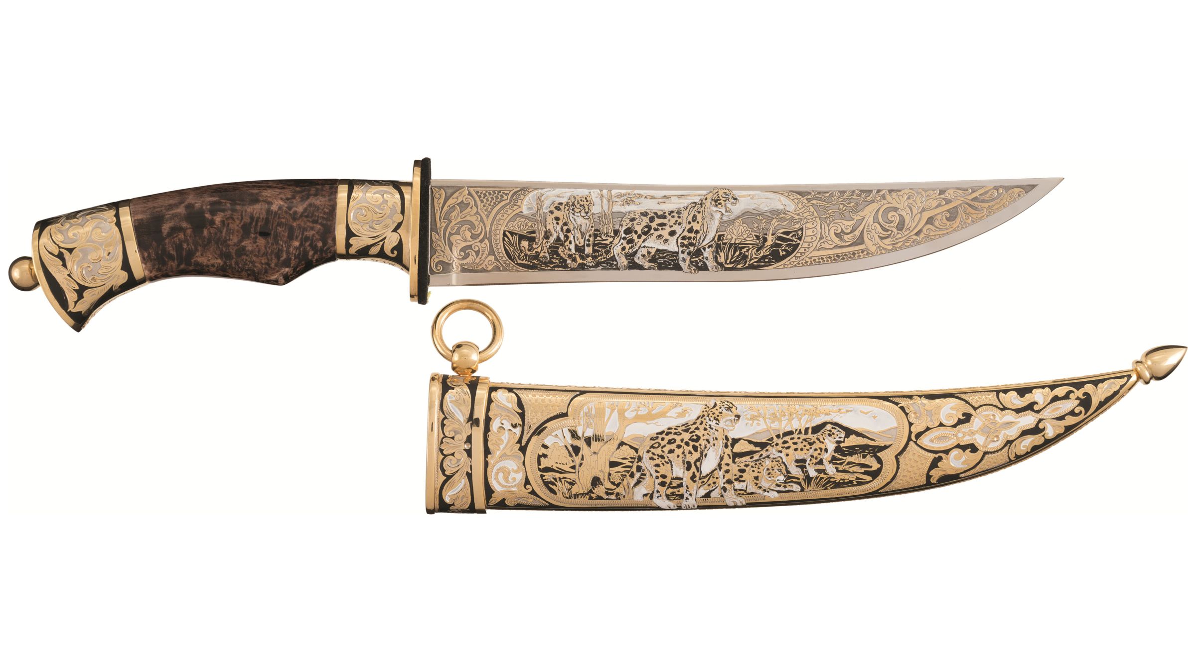Gold Inlaid Zlatoust "Leopard" Knife with Sheath | Rock Island Auction