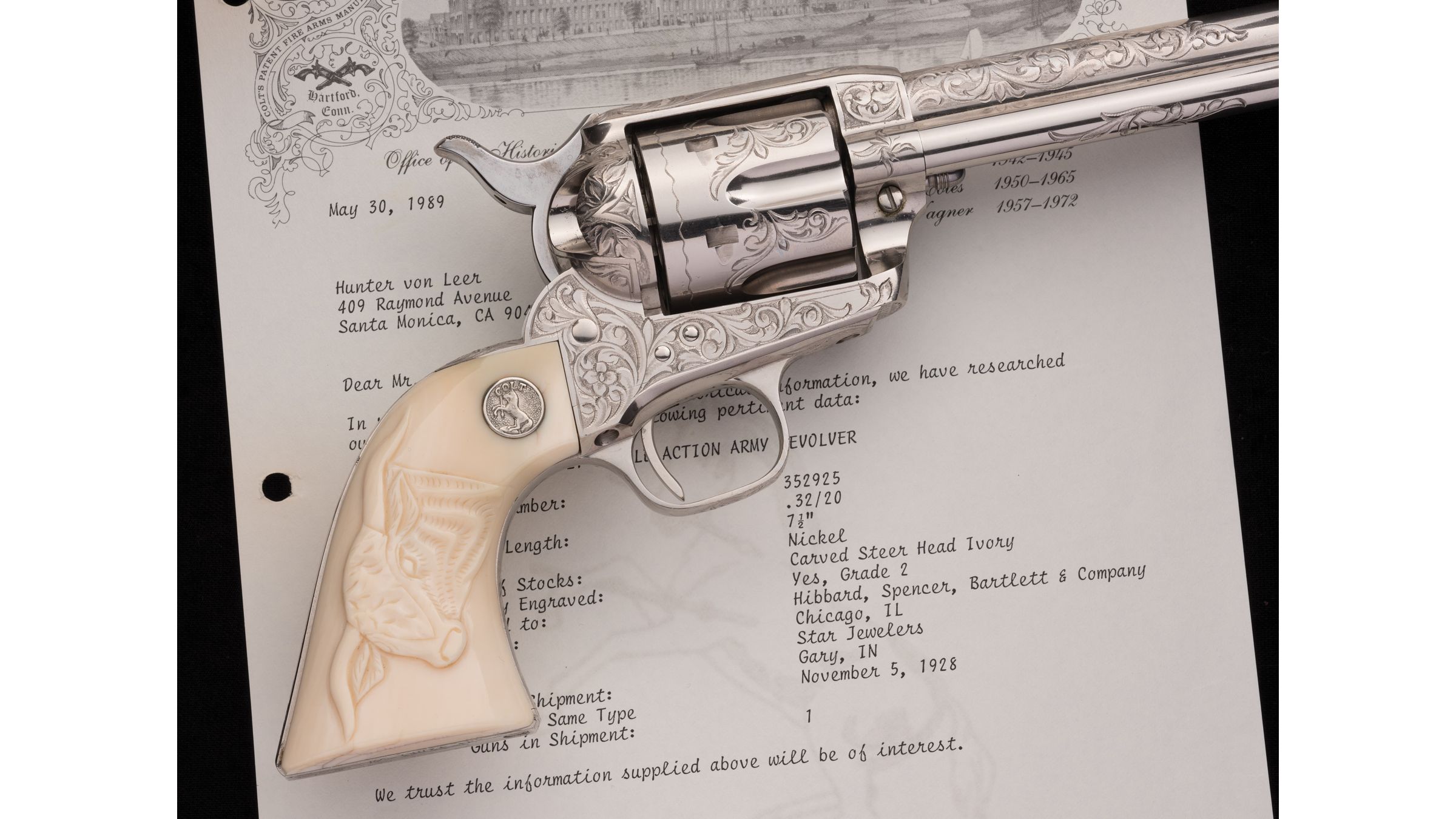 Engraved Colt Single Action Army Revolver with Steer Head Grip | Rock ...