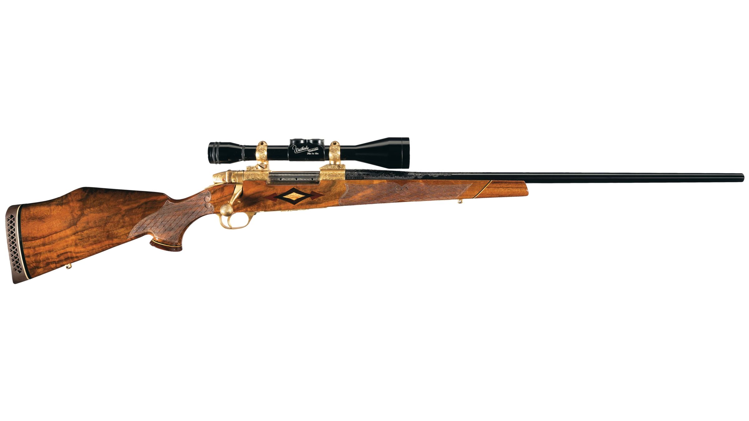 Engraved and Gold Plated Weatherby Mark V Royal Ultramark Rifle | Rock ...