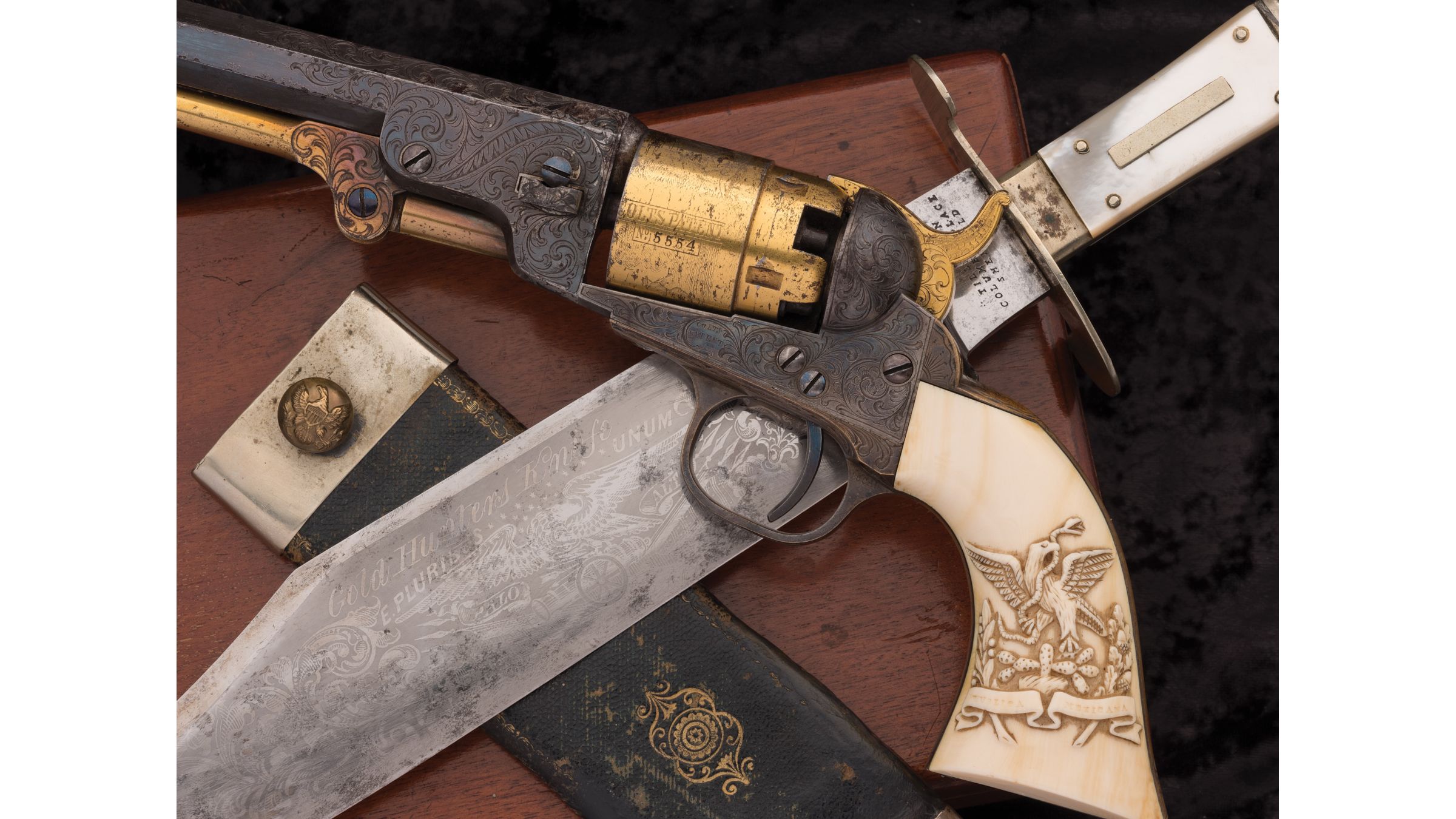 Engraved "Tri-Color" Colt Pocket Navy Revolver with Carved Grip | Rock ...