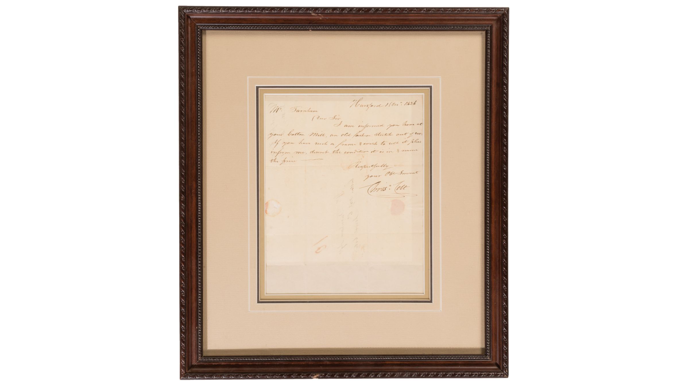 Correspondence Signed by Christopher Colt, Father of Samuel Colt | Rock ...