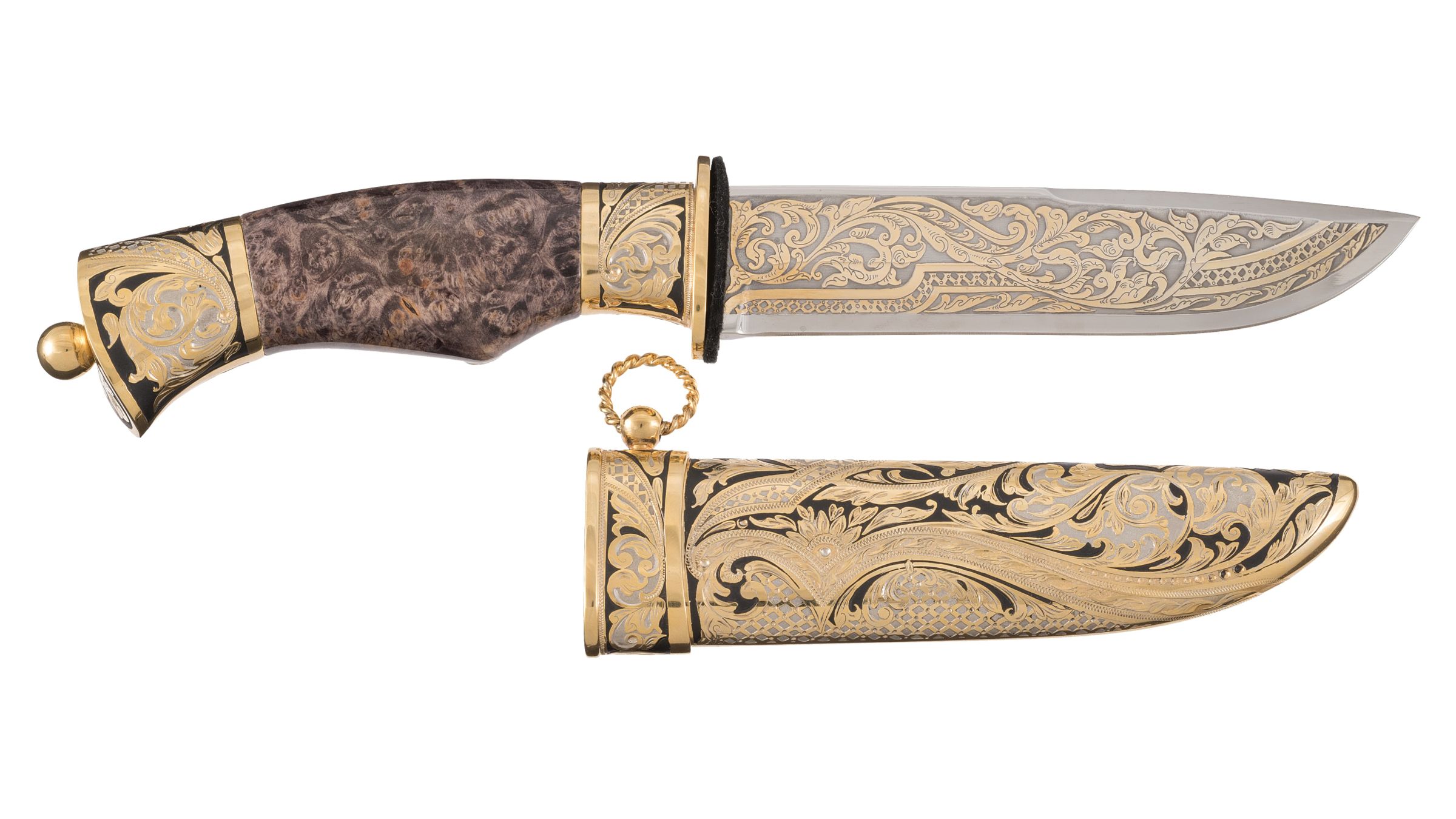 Gold Inlaid Zlatoust "Souvenir" Knife with Sheath | Rock Island Auction