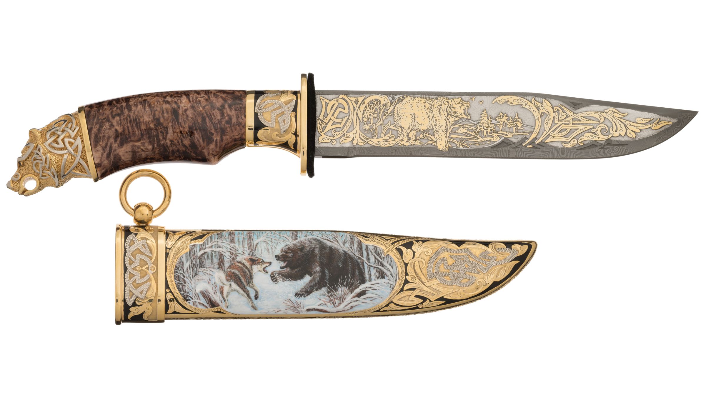 Gold Inlaid Zlatoust "Grizzly Bear" Knife | Rock Island Auction