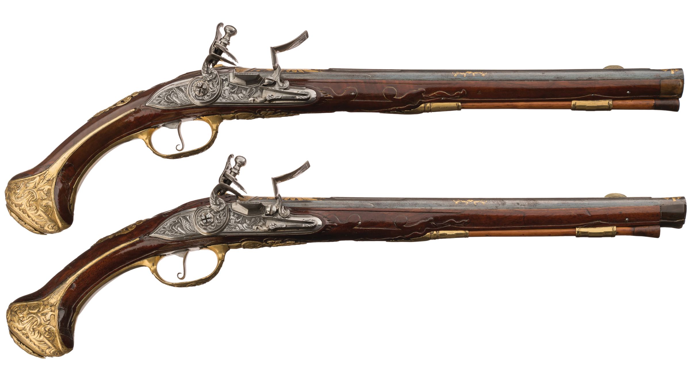 Engraved and Gilded Pair of Flintlock Horse Pistols | Rock Island Auction