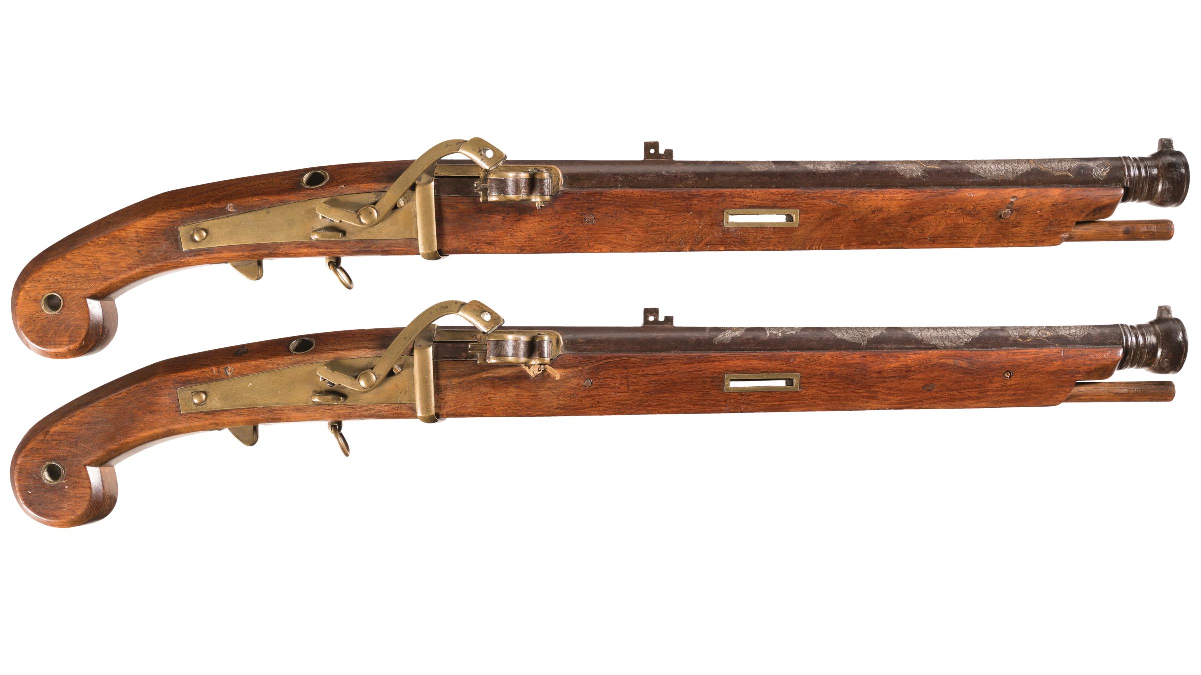 Pair of Dragon Engraved and Inlaid Japanese Matchlock Pistols | Rock ...