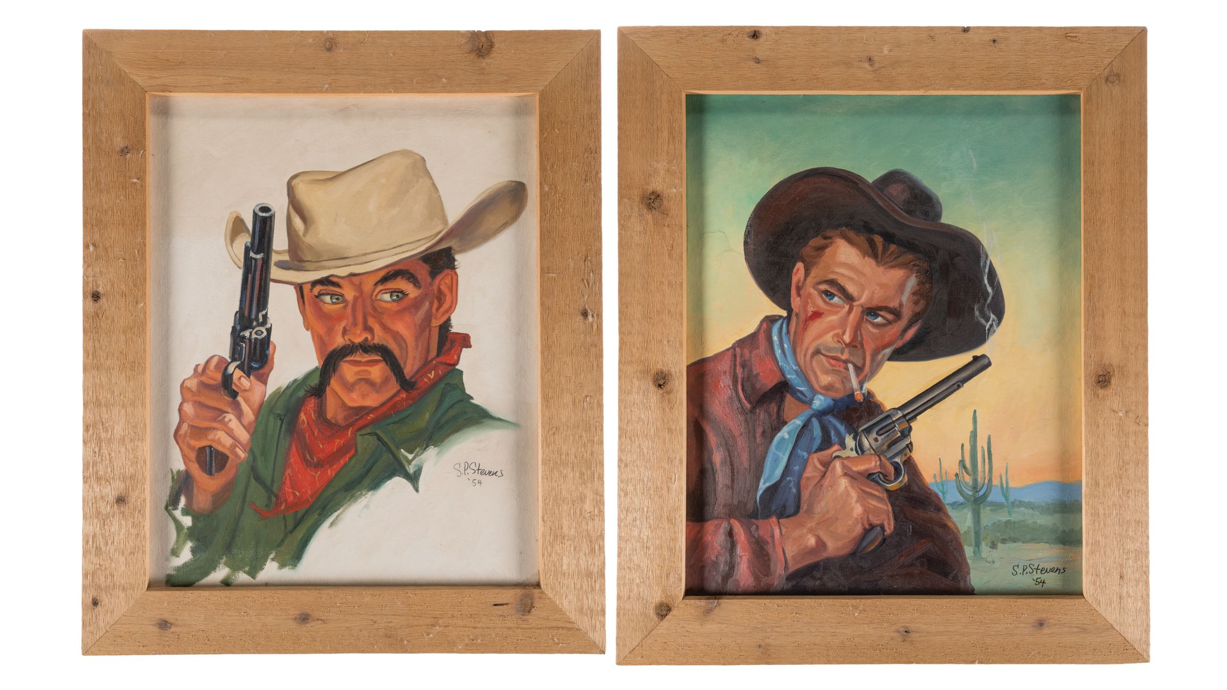 Two Framed Cowboy Themed Paintings by S.P. Stevens | Rock Island Auction