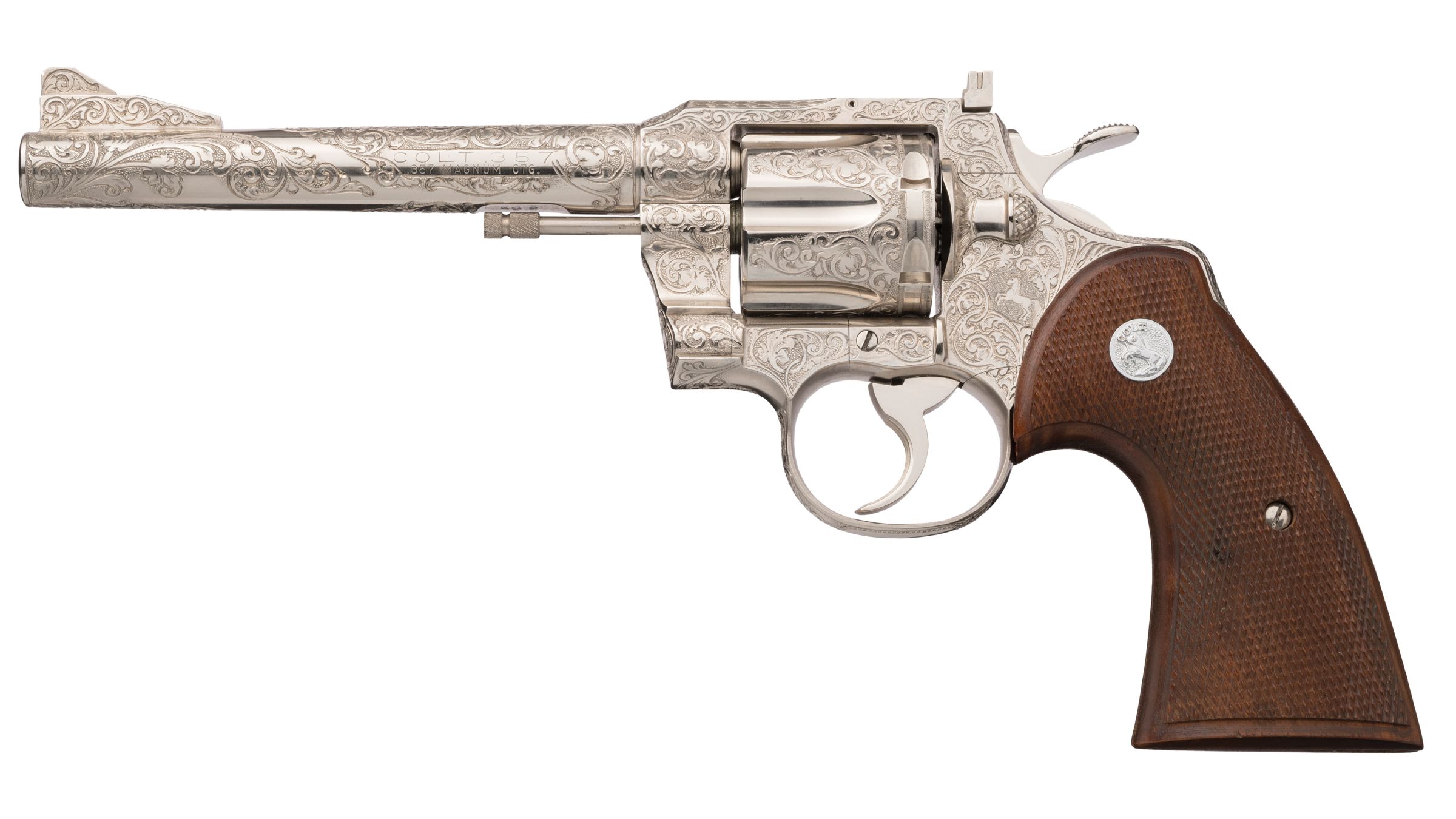 Panel Scene Engraved Colt 357 Model Double Action Revolver | Rock ...