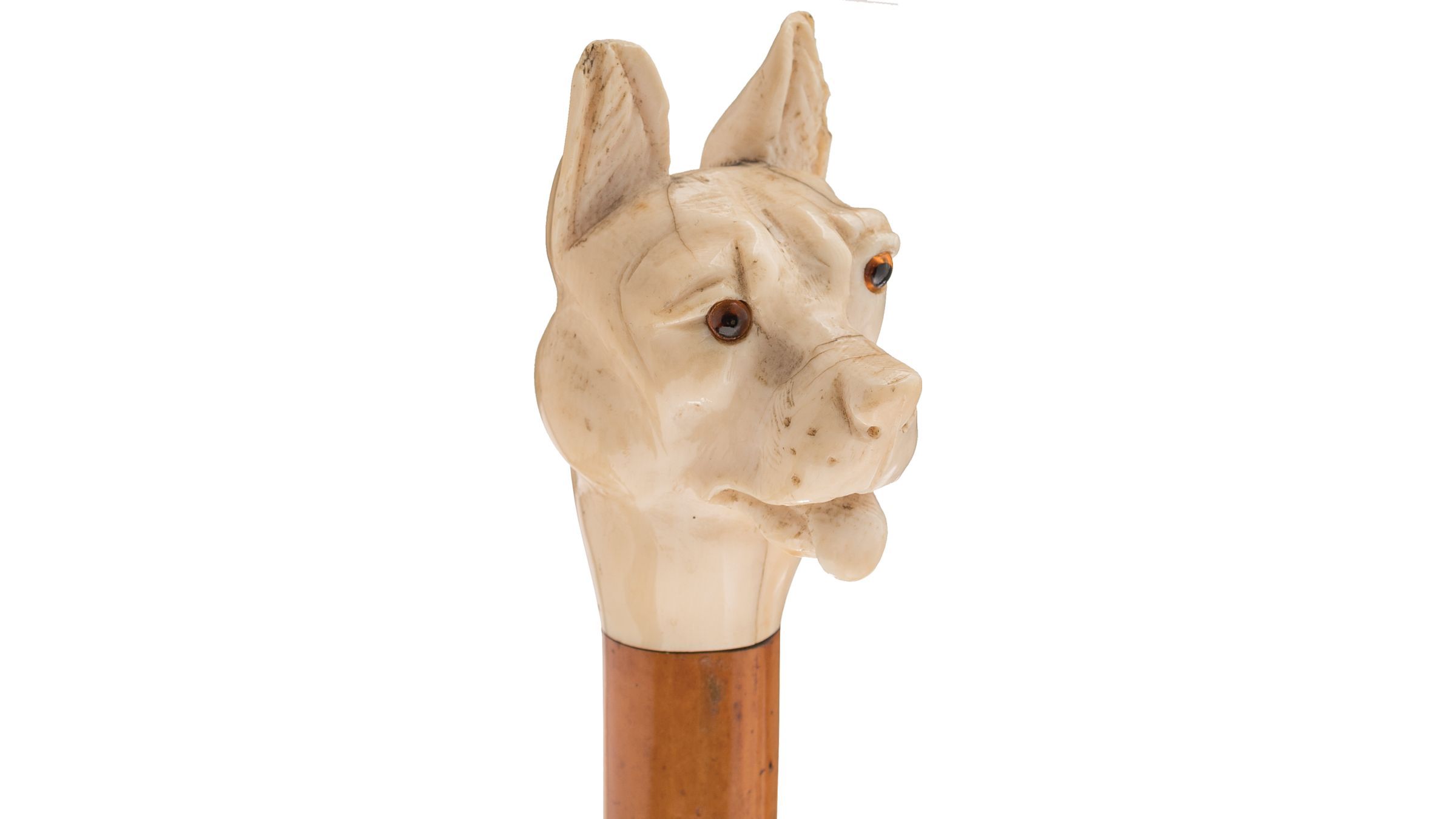 Attractive Relief Carved Antique Ivory Bull Terrier/Mastiff Cane | Rock ...