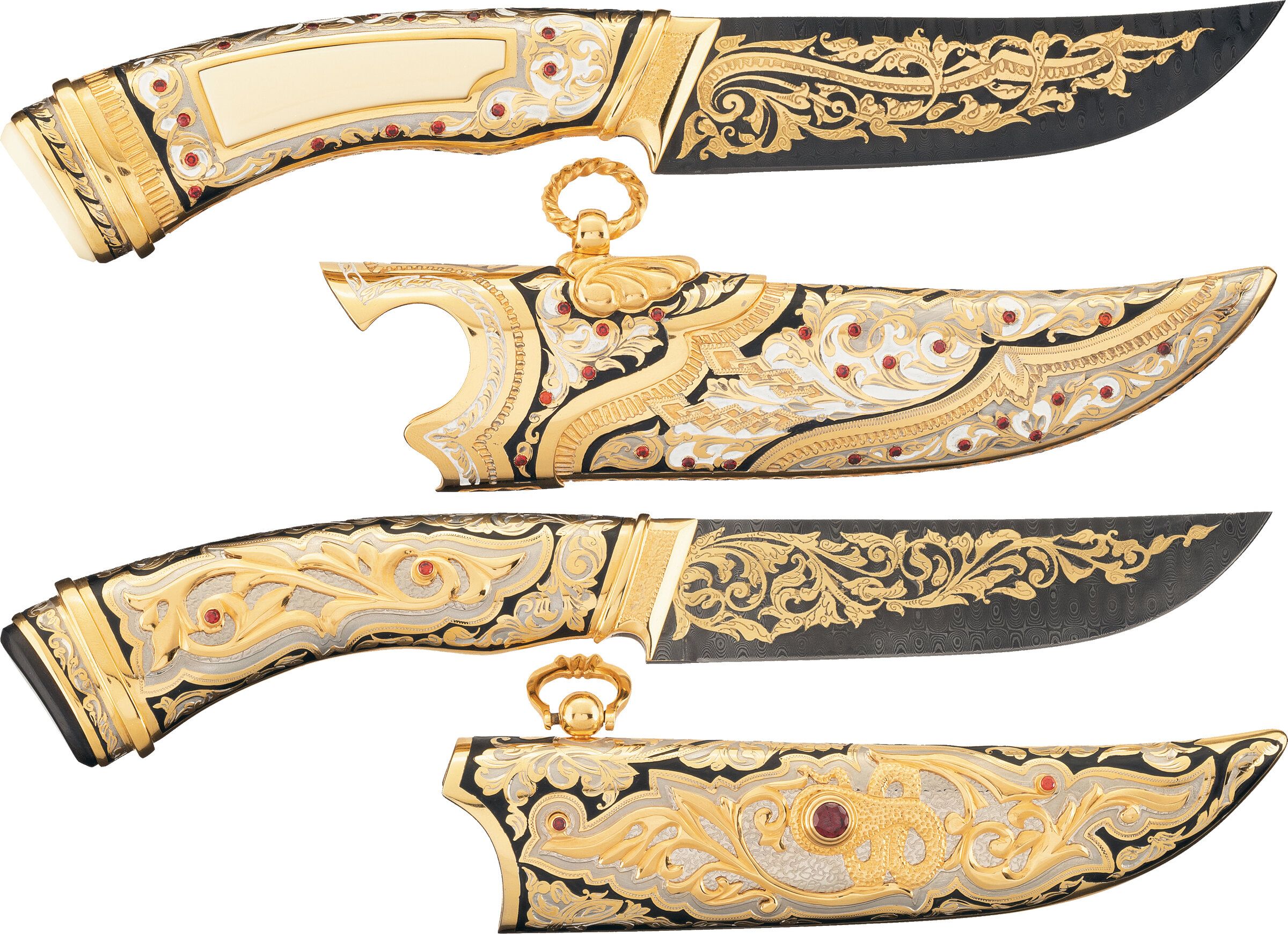 Gold and Stone Inlaid Zlatoust "Souvenir" Two Knife Set | Rock Island ...