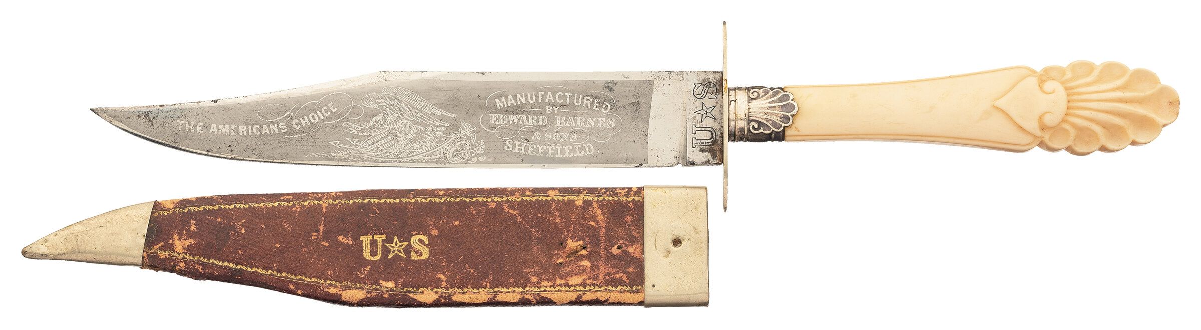 Civil War Era Edward Barnes & Sons Etched Blade Bowie Knife | Rock ...