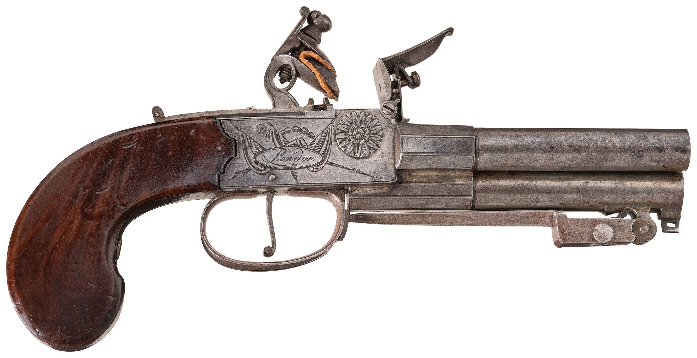 Nicholson Three-Barrel Tap Action Boxlock Flintlock Pistol | Rock ...