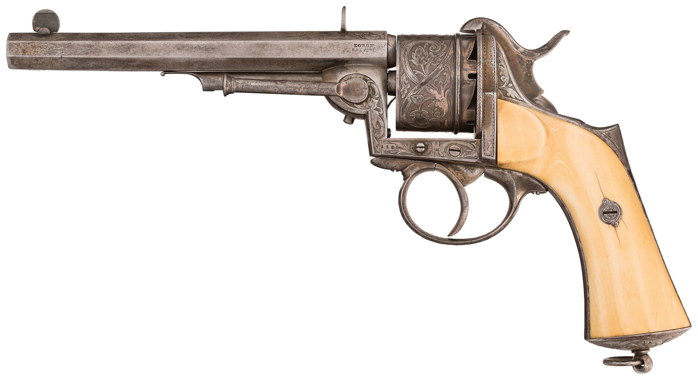 Engraved & Silver Plated Loron Brevete Pinfire Revolver | Rock Island ...