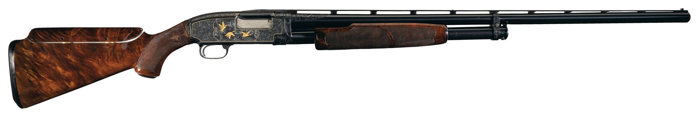 Paul Jaeger Engraved and Gold Inlaid Winchester Model 12 Shotgun | Rock ...