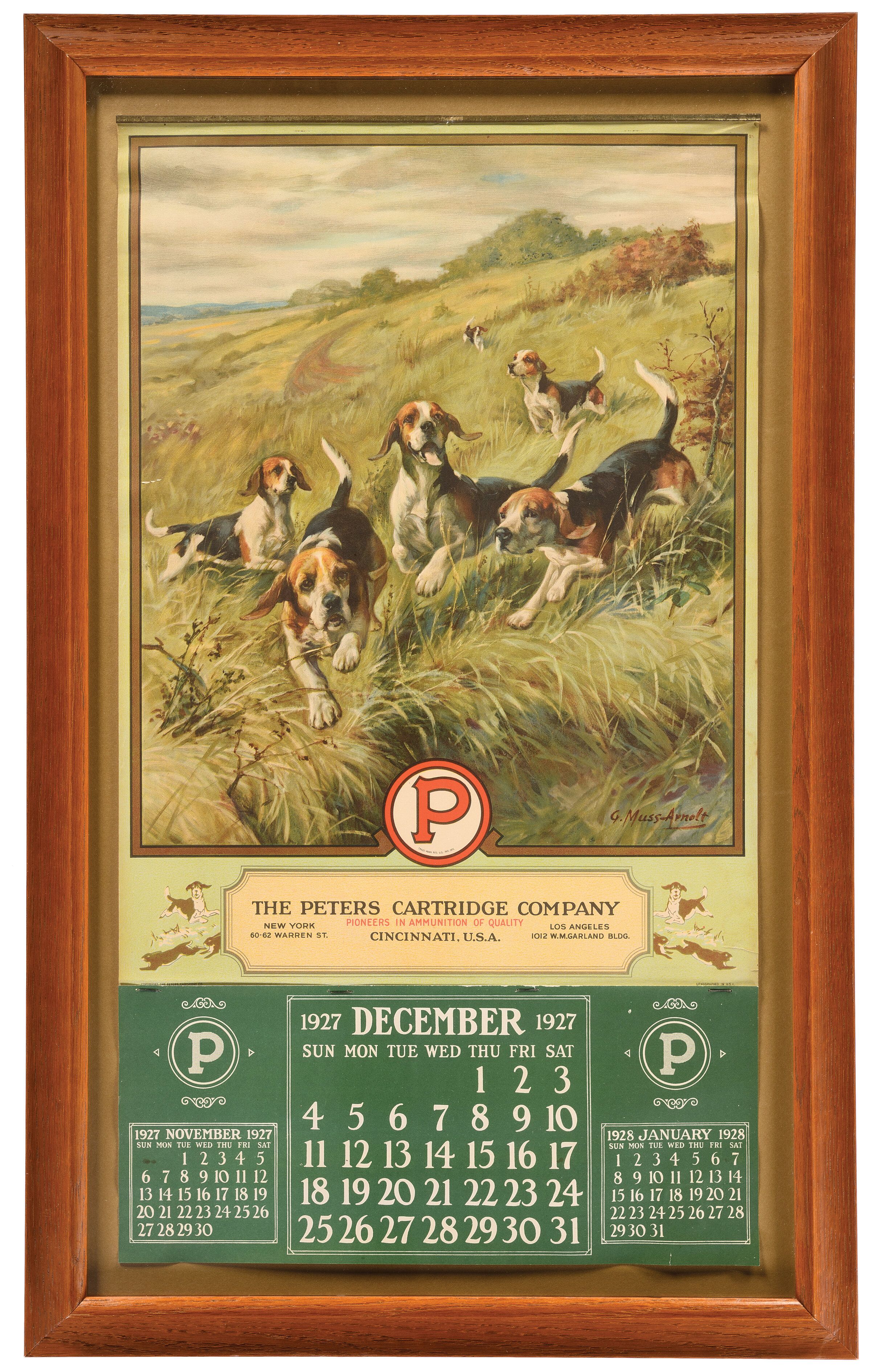 Framed Peters Cartridge Company December 1927 Calendar | Rock Island ...