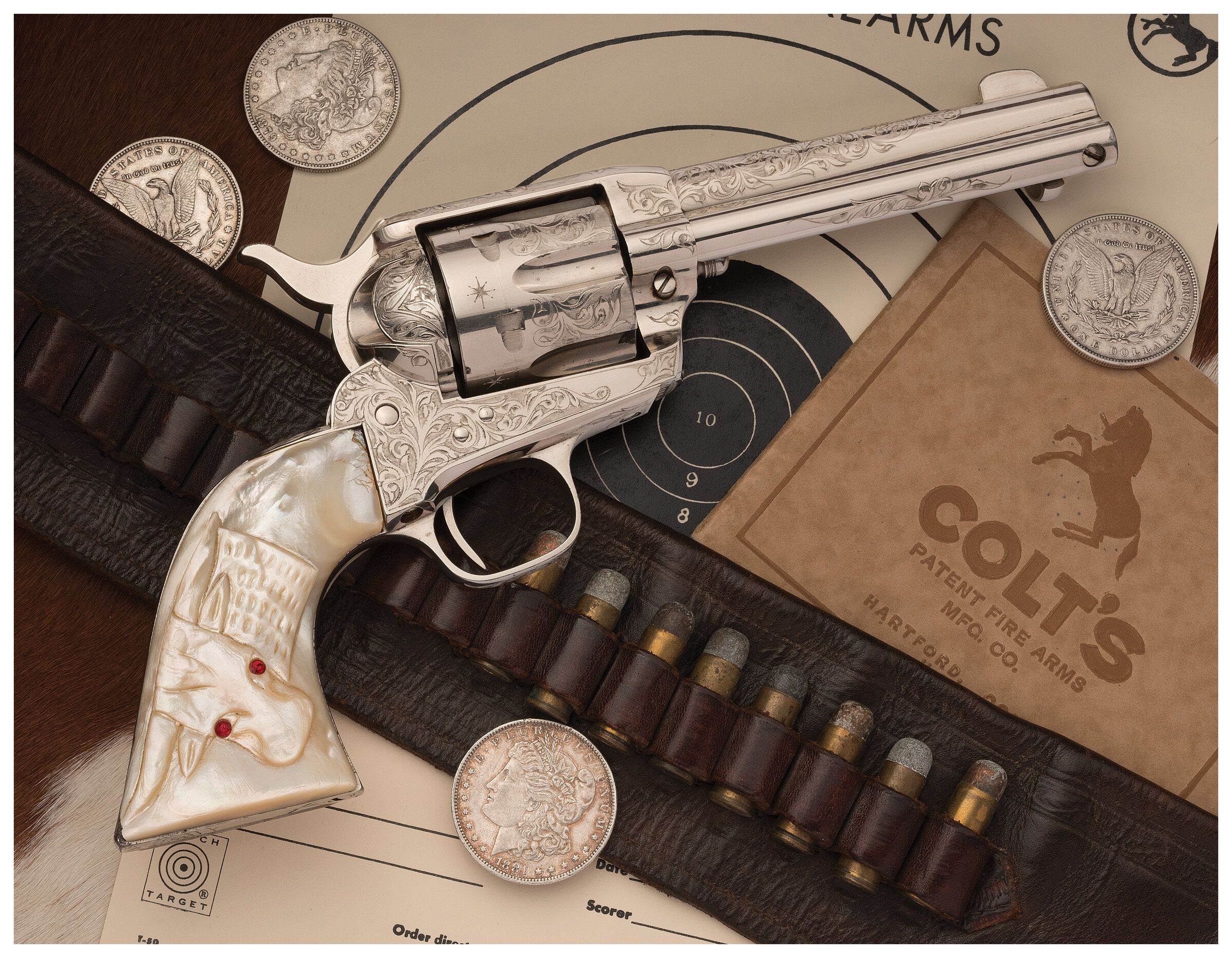 Engraved Colt Single Action Army Revolver with Carved Pearl Grip | Rock ...