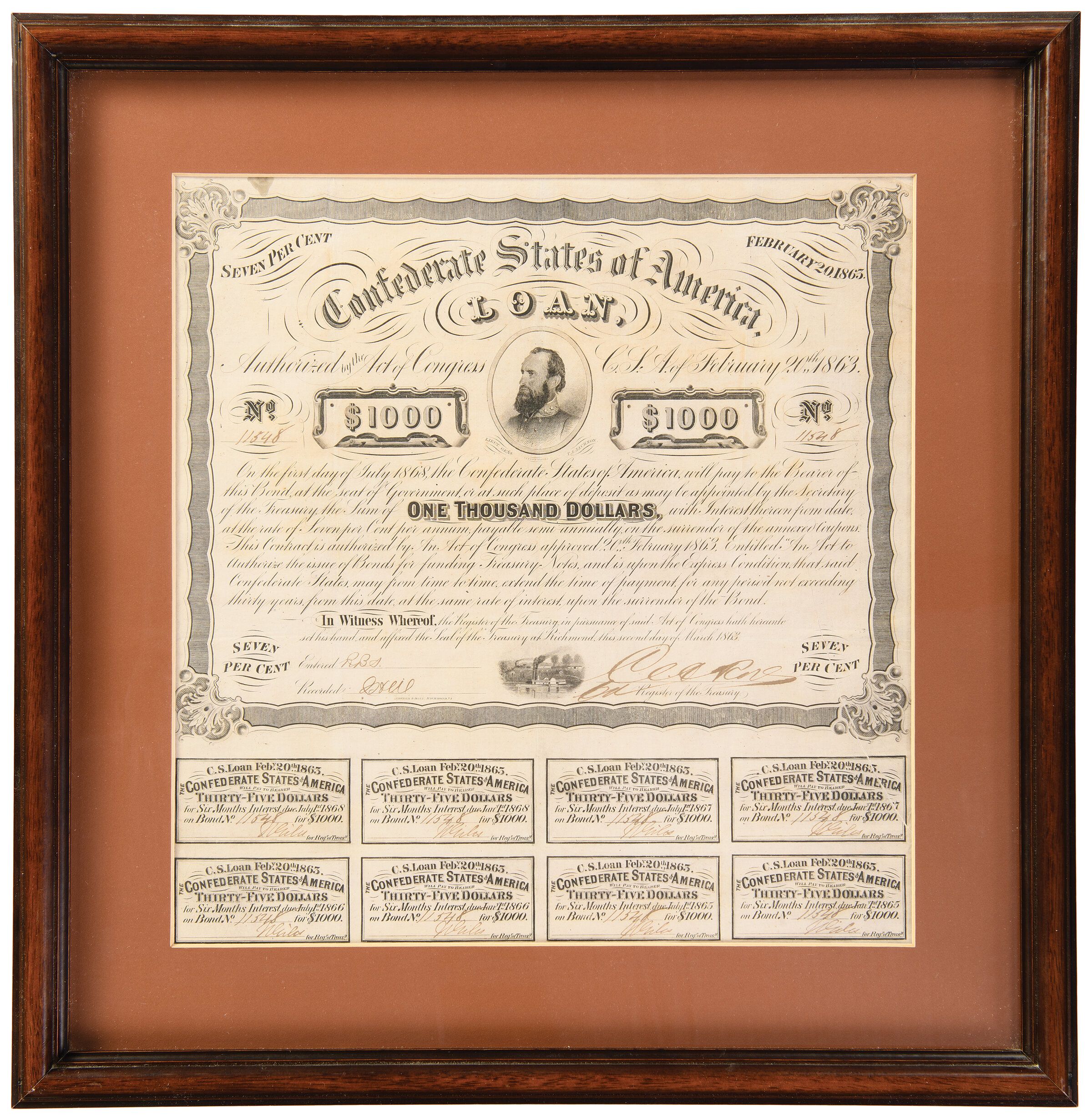 One Thousand Dollar Confederate Bond | Rock Island Auction