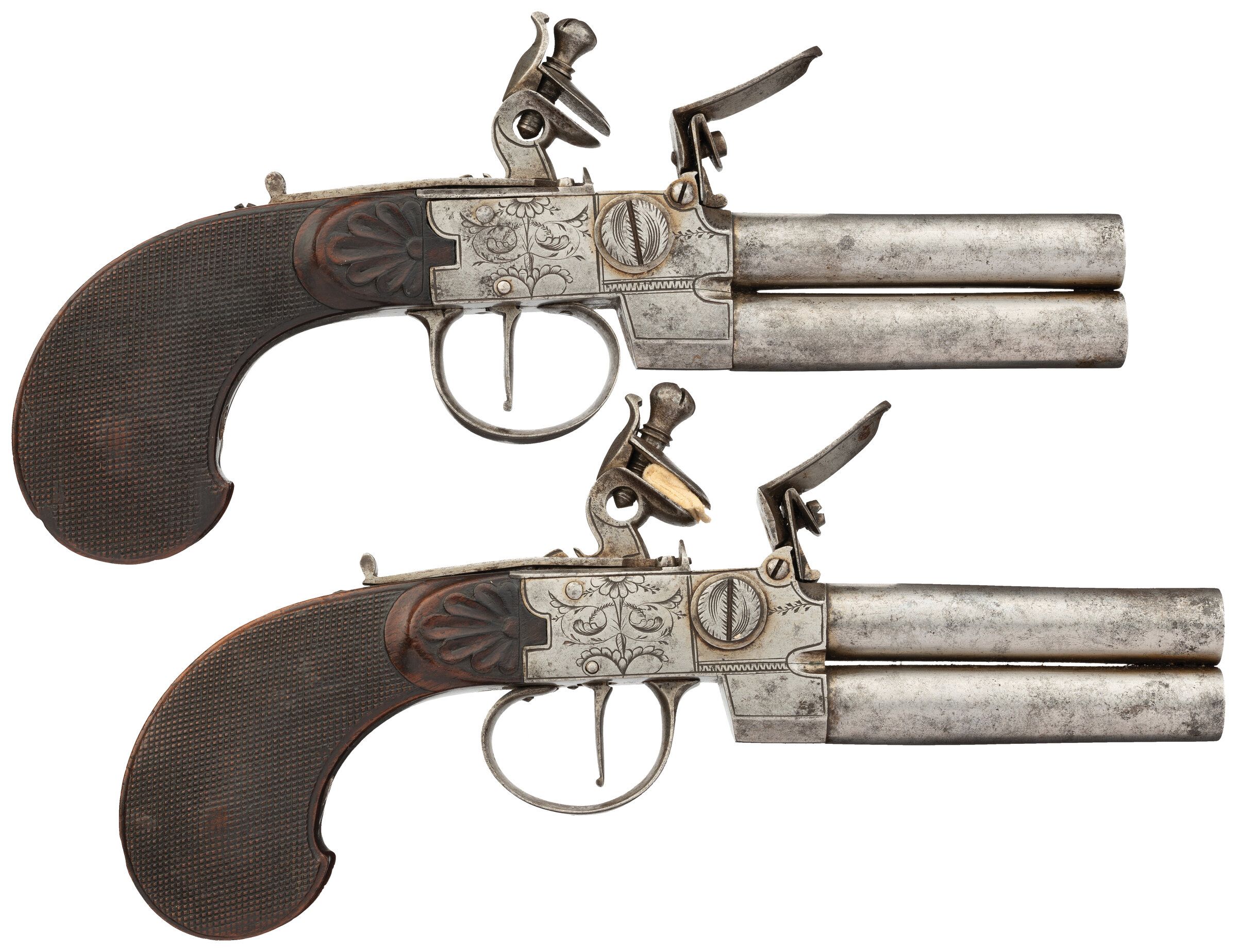 Pair of Double Barrel Tap Action Boxlock Flintlock Pistols | Rock ...