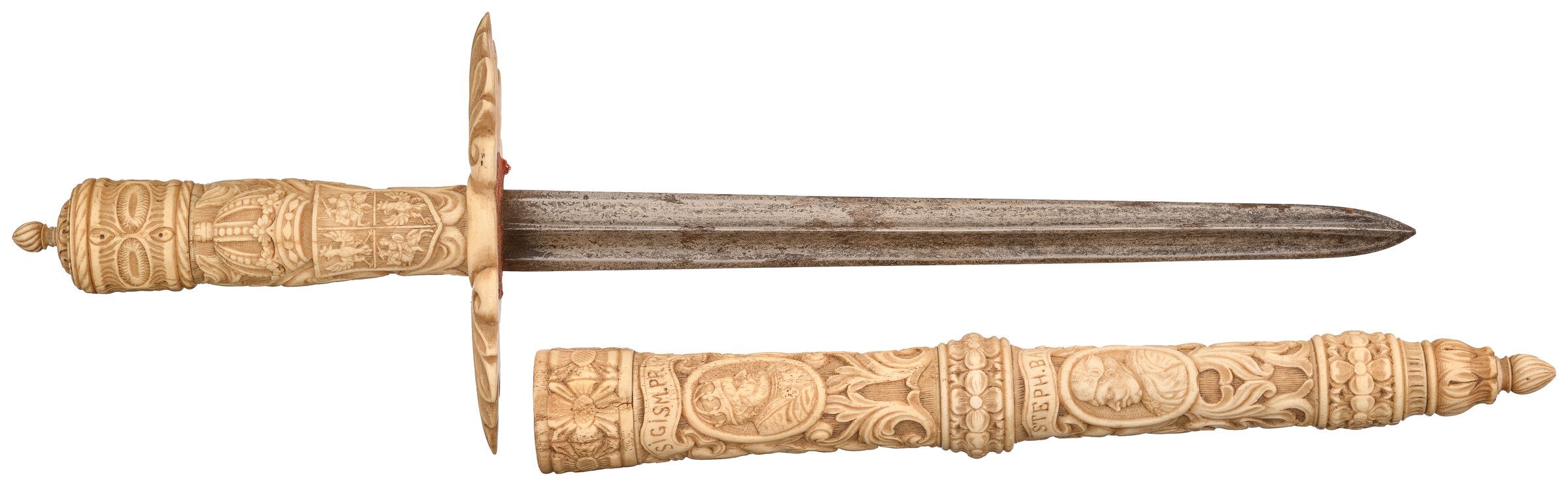Dagger with Elaborate Polish Royalty Themed Carving | Rock Island Auction
