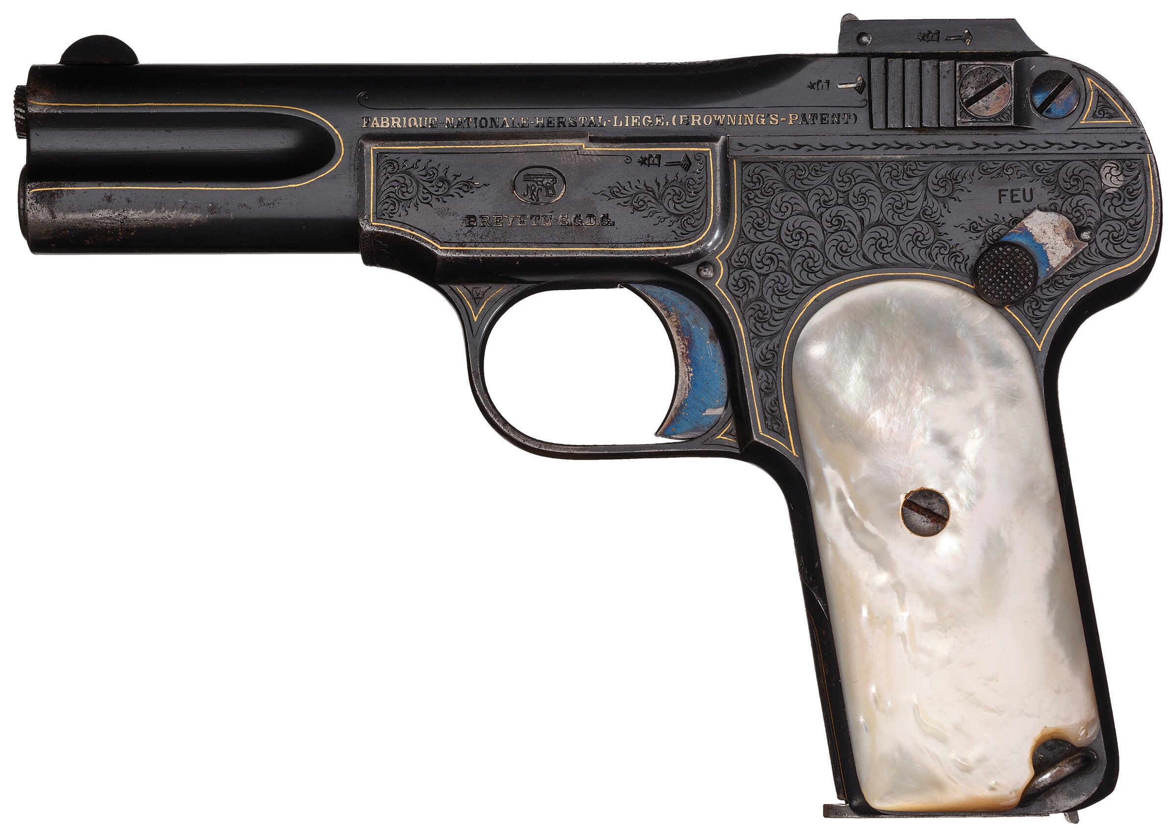 Engraved and Gold Inlaid FN Browning 1900 with Pearl Grips | Rock ...