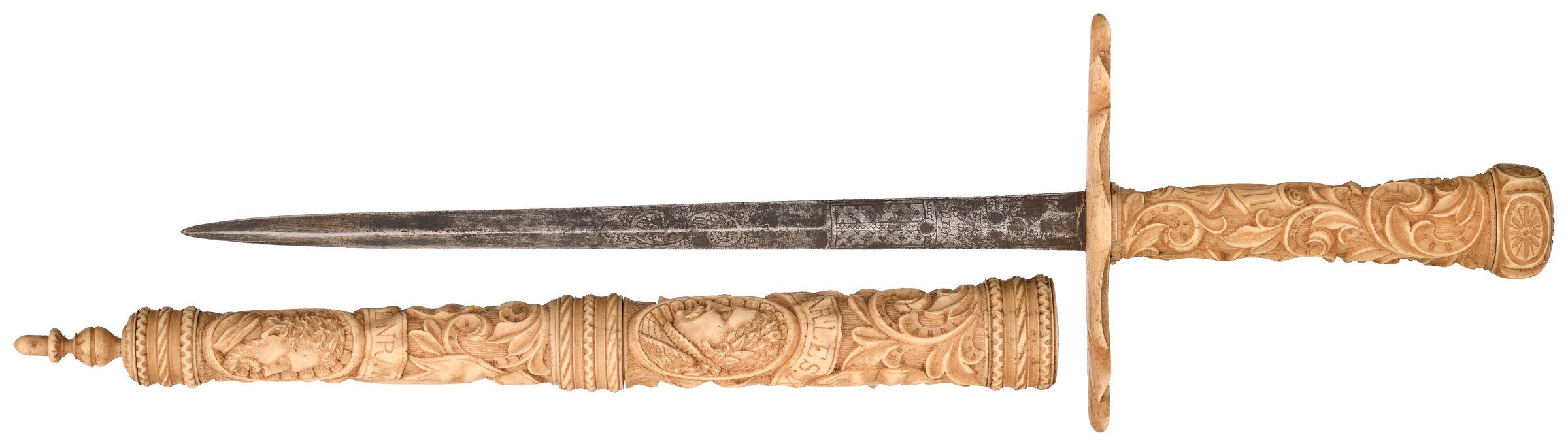 Fine Dagger with Elaborate French Royalty Themed Carving | Rock Island ...