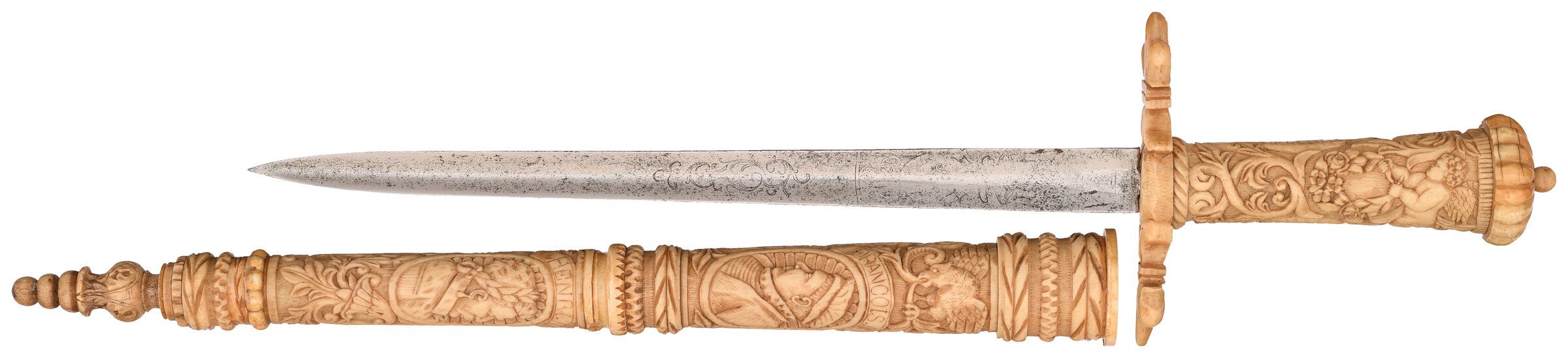 Fine Dagger with Elaborate French Royalty Themed Carving | Rock Island ...