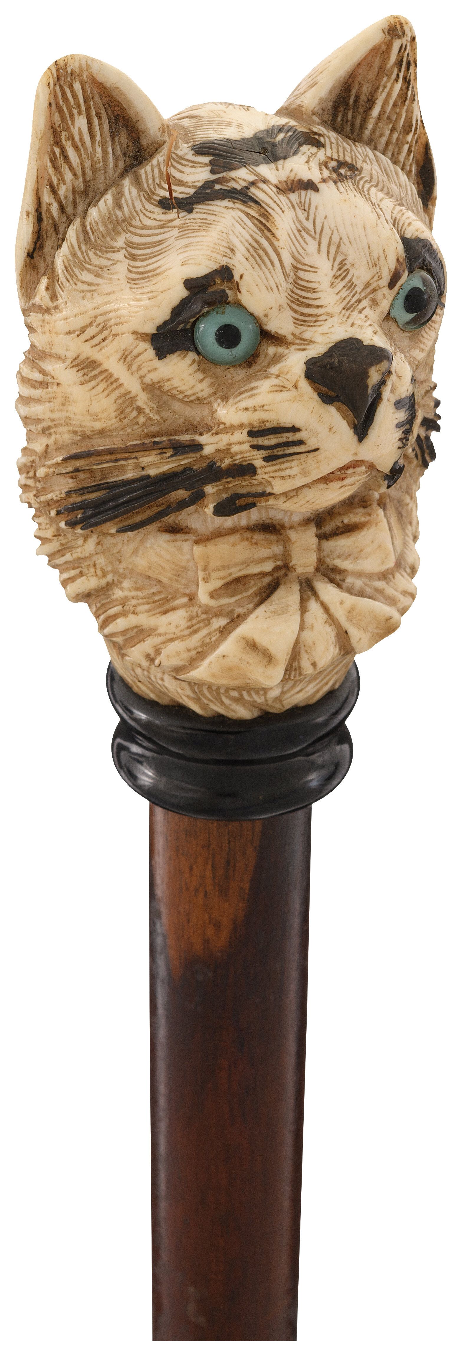 Attractive Relief Carved Antique Ivory House Cat Cane | Rock Island Auction