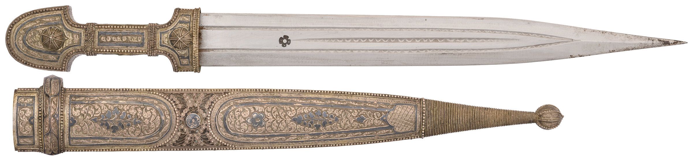 Engraved and Silver Plated Caucasian Qama/"Cossack" Dagger | Rock ...