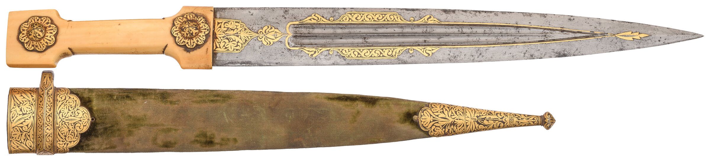 Gold Inlaid Caucasian Qama/"Cossack" Dagger with Scabbard | Rock Island ...