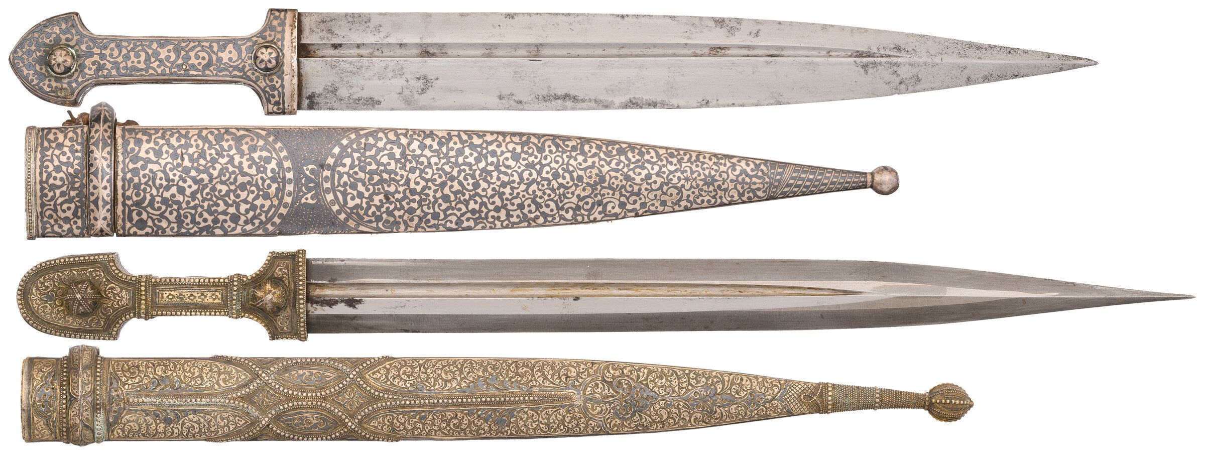 Two Ornate Caucasian Style Qama/"Cossack" Daggers with Scabbards | Rock ...